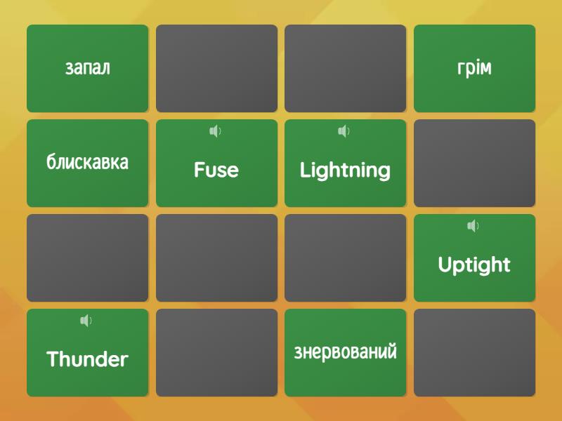 song Thunder vocabulary - Matching pairs