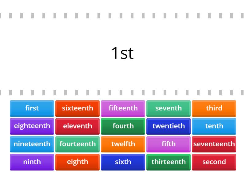 JB1 - Ordinal Numbers: 1 - 20 - IP - Find the match