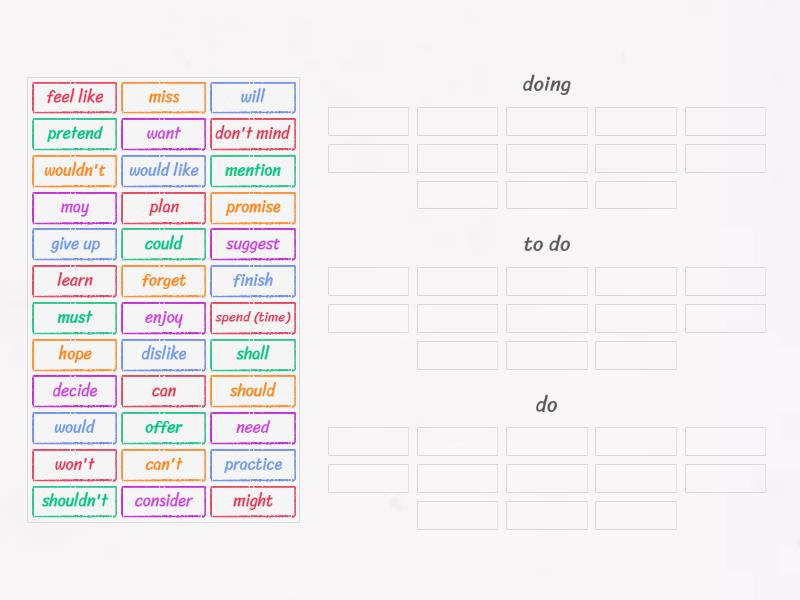 EC I4 M1 6A Group into Gerund or Infinitive - Group sort