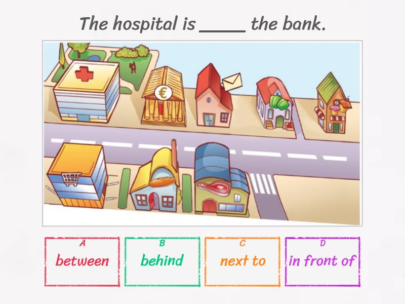 Prepositions in the town - Quiz