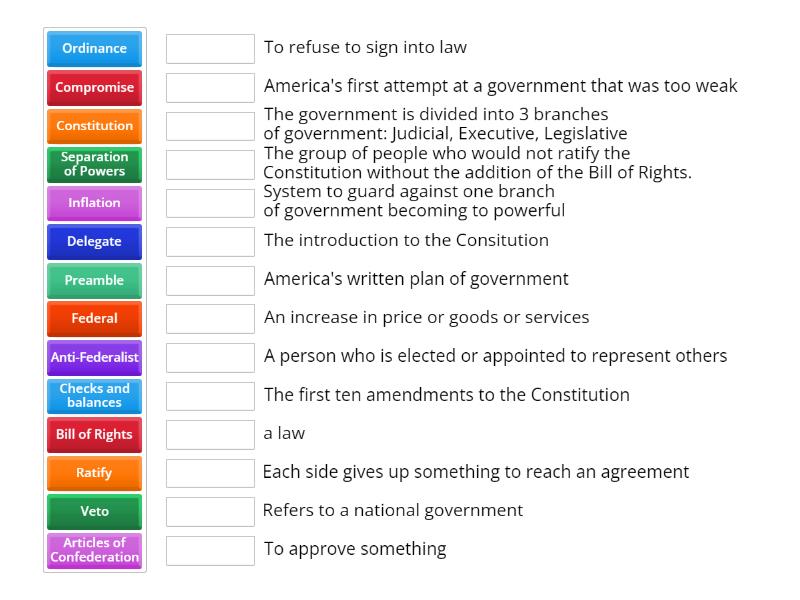 Unit 4 Constitution Vocabulary - Match up