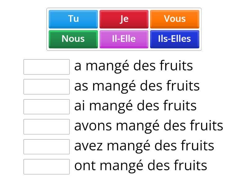 Choisis la forme correcte des verbes au passé composé:- - Match up