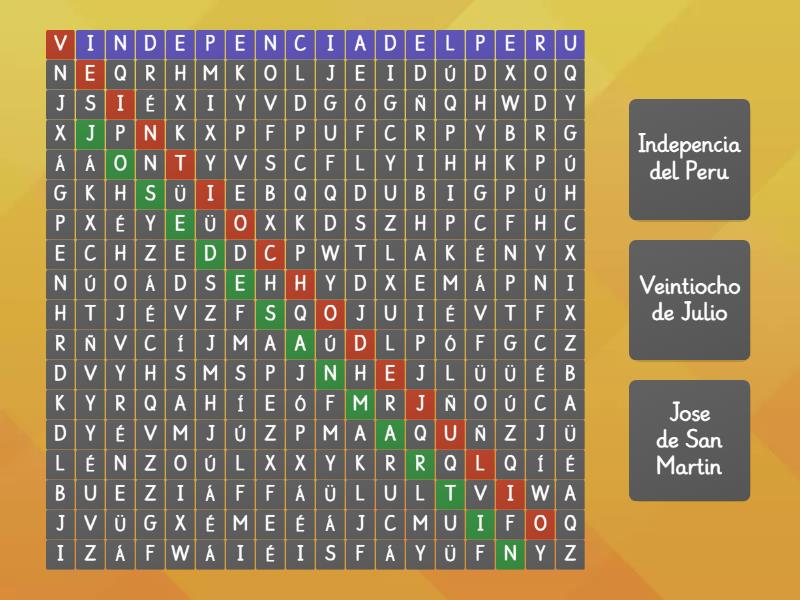 La Independencia del Peru - Wordsearch