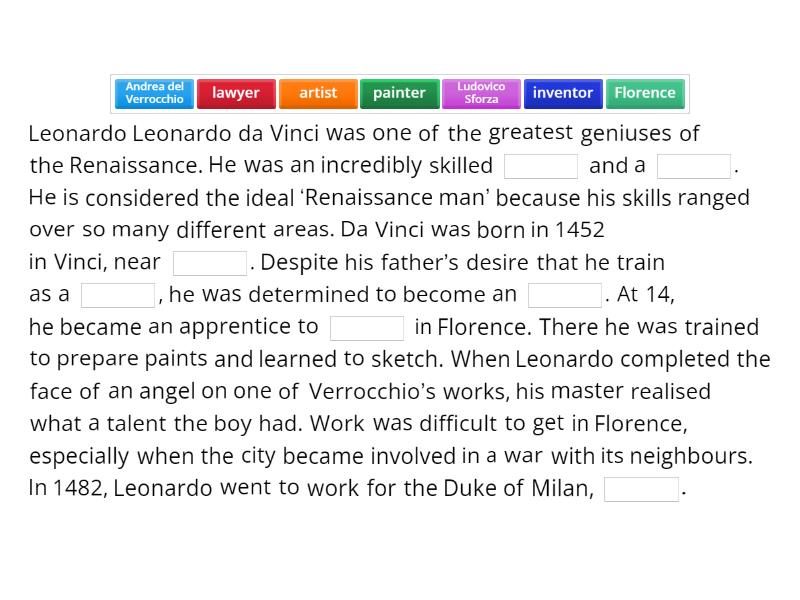 Leonardo-Early Life - Complete the sentence