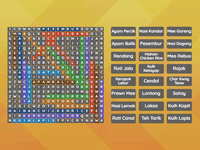 Makanan Di Malaysia - Wordsearch
