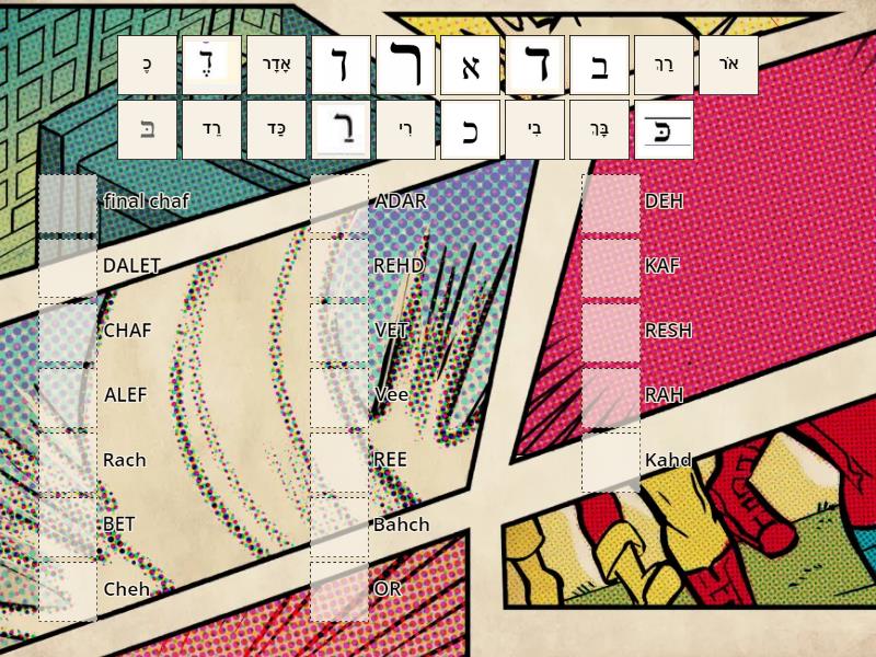 Bet/Vet, Resh, Dalet, Alef, Kaf/Chaf/Final Chaf + Vowels - Match up