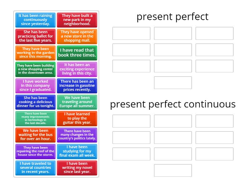 present perfect or present perfect continuous - Group sort