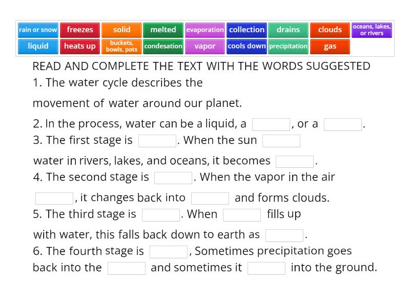 THE WATER CYCLE - Complete the sentence