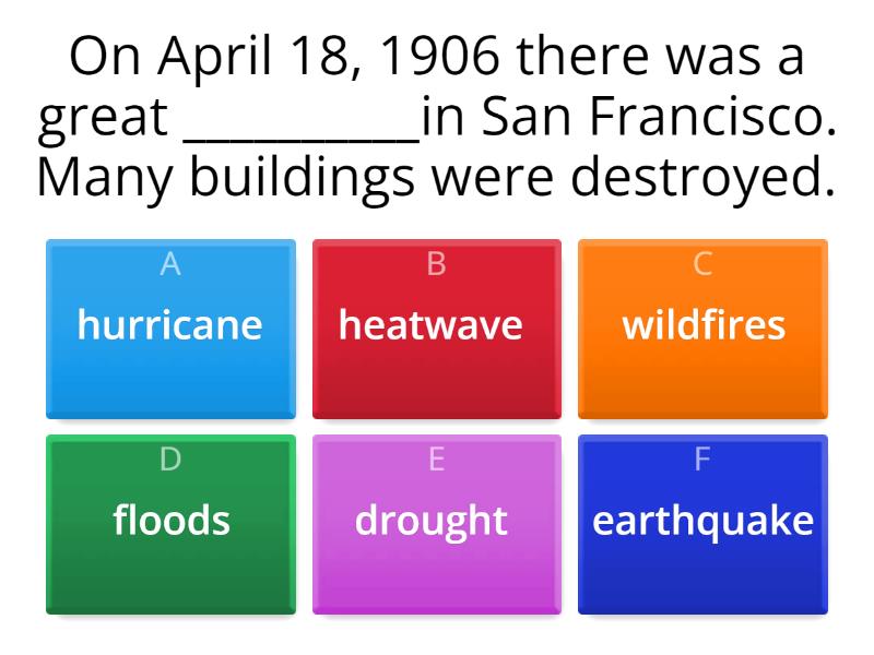 A1+ A2 - Natural disasters vocabulary - Multiple choice - Quiz