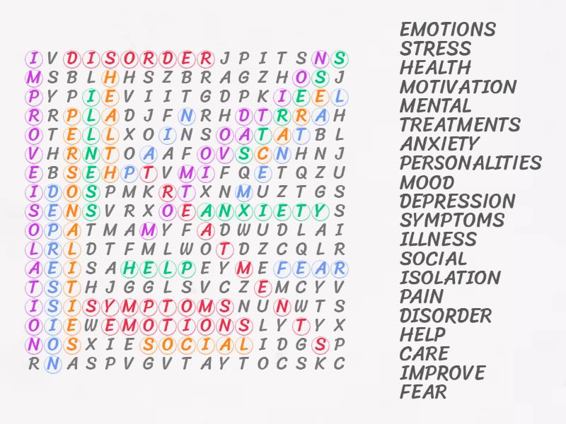 Mental Health Wordsearch - Sopa de letras