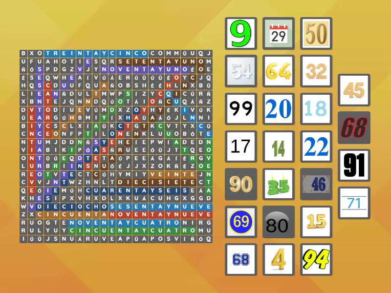SOPA DE LETRAS-LOS NÚMEROS DEL 0 AL 100 - Kelime avı