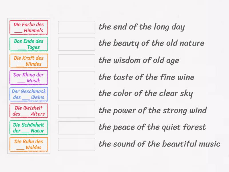 Genitiv + adjectives: alt lang schön klar fein groß stark still - Match up