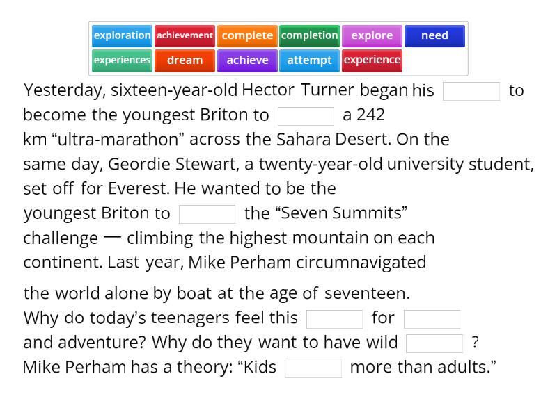 exploration - Complete the sentence