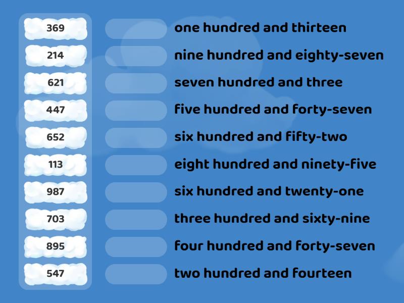 Numbers 100 to 1000 - Match up