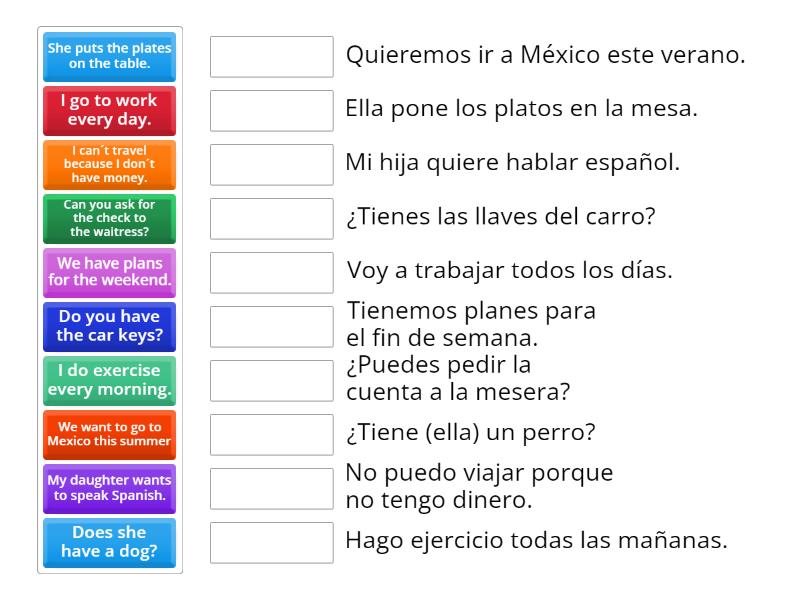 Correct and Translate (Spanish irregular verbs) - Match up