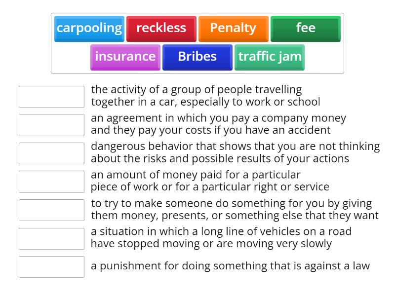 WARM UP- VOCABULARY - Match up