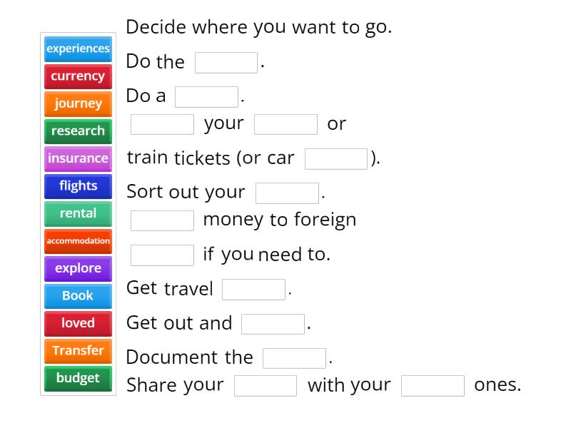 How to plan a trip? Advanced vocabulary - Complete the sentence