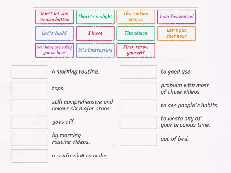 The one hour morning routine VIDEO + exercise 1 - Match up