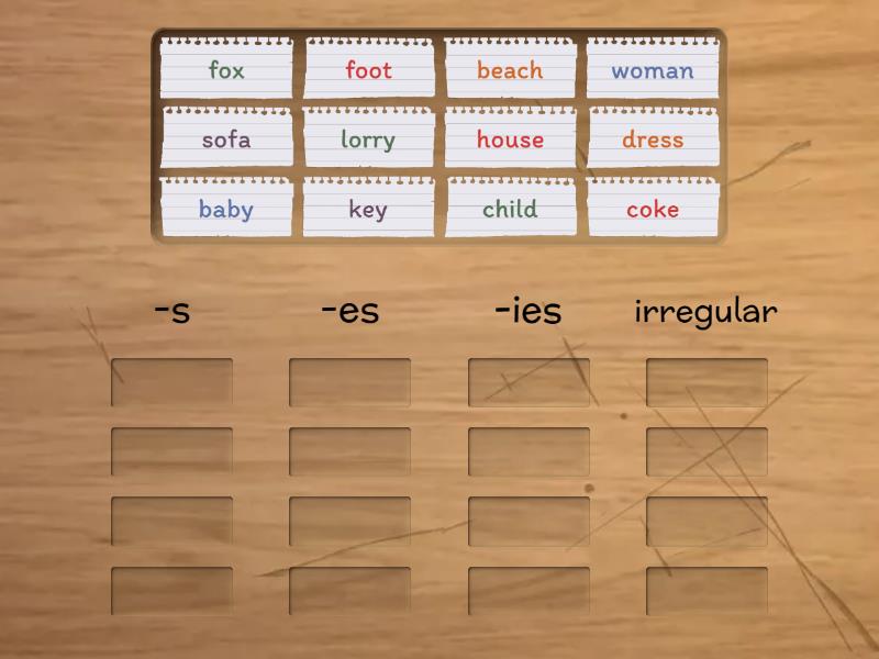 4 Plurals -s/-es/-ies/irregular - Group sort