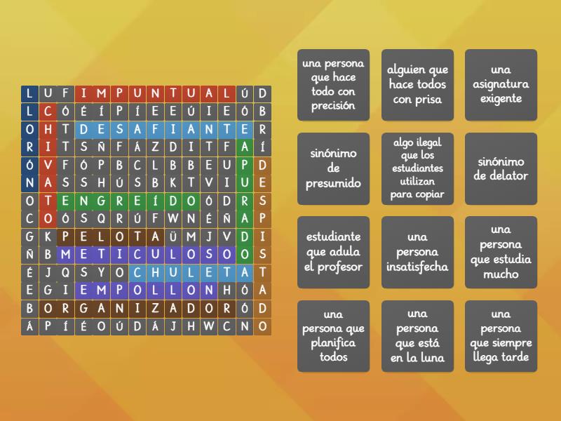 Los adjetivos de la escuela - Wordsearch