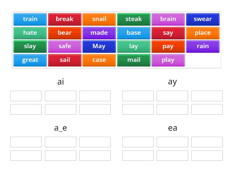 Long a spelling practice. Sort the words into the correct spelling ...