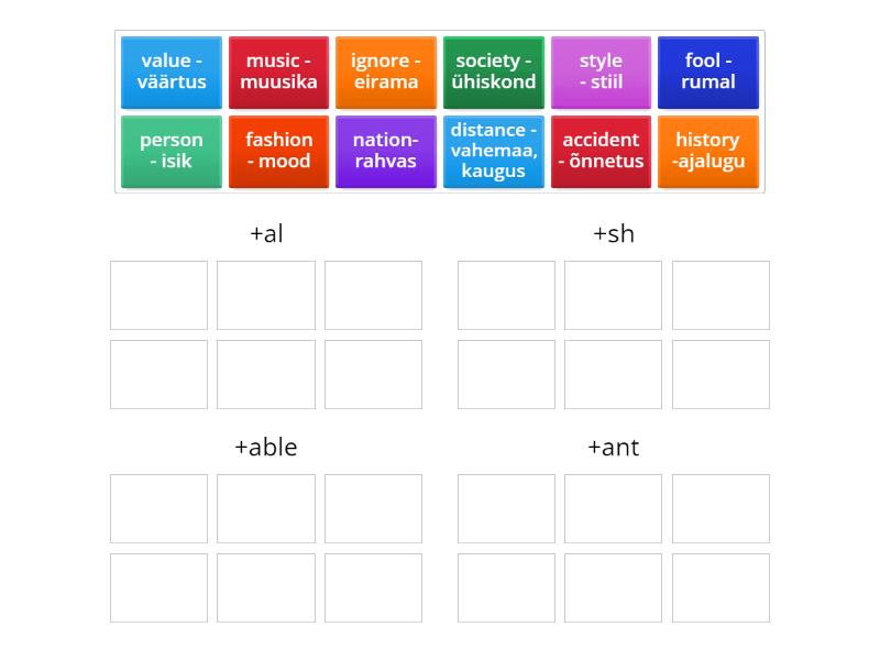 Entertainment - adjectives - Group sort