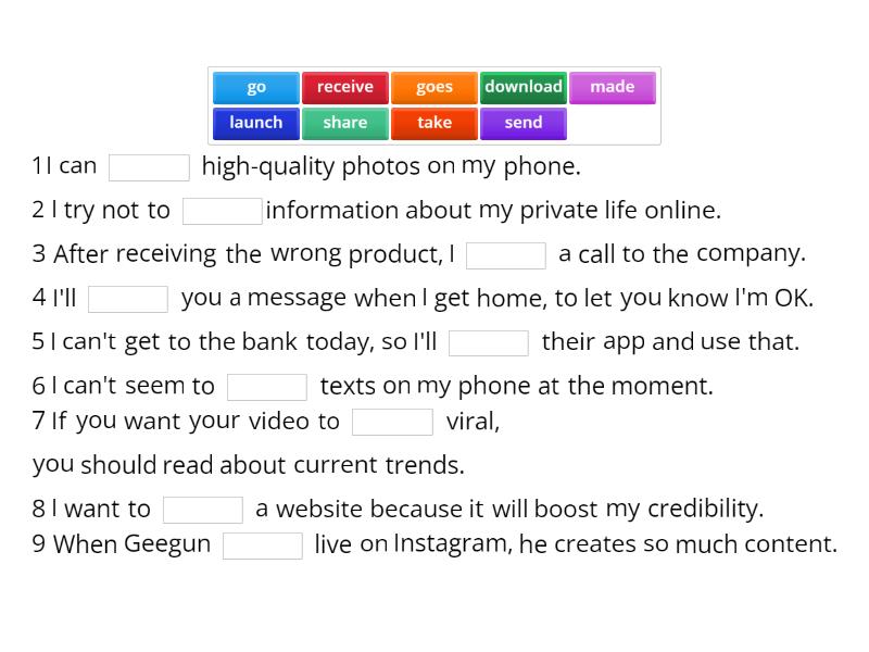 Technology collocations B1 - Complete the sentence