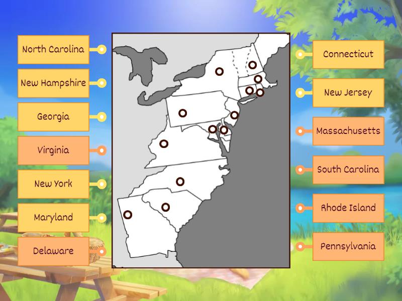 13 Colonies Map - Labelled diagram
