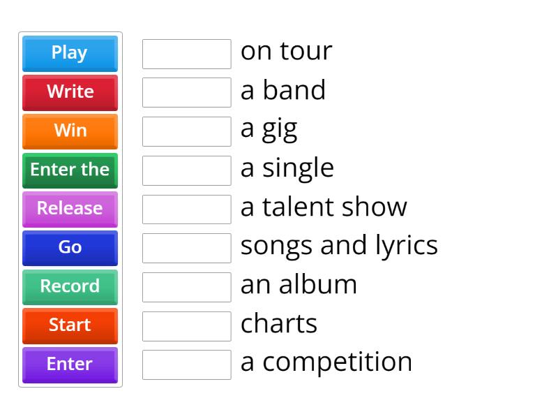 Find the correct music combination and make an example with it. - Match up