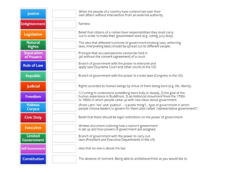 Civics Topic 3 Vocabulary - Match up