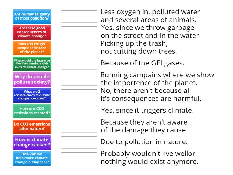Questions and answers about climate change and CO2 emissions - Match up