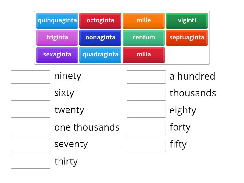 Latin numbers 20-100 - Match up