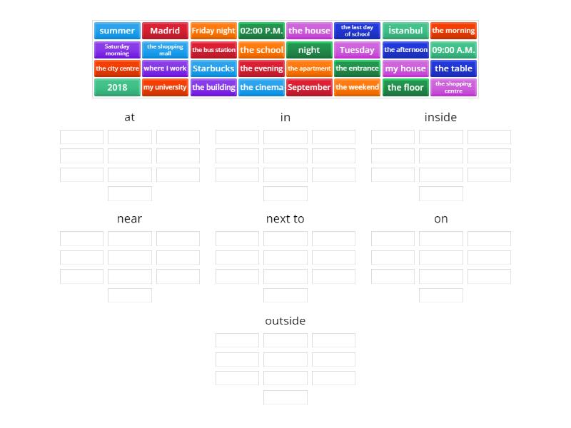 Match the prepositions - Group sort