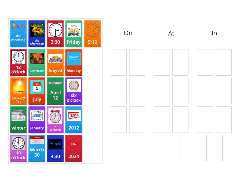 7 in, at, on /time - Group sort