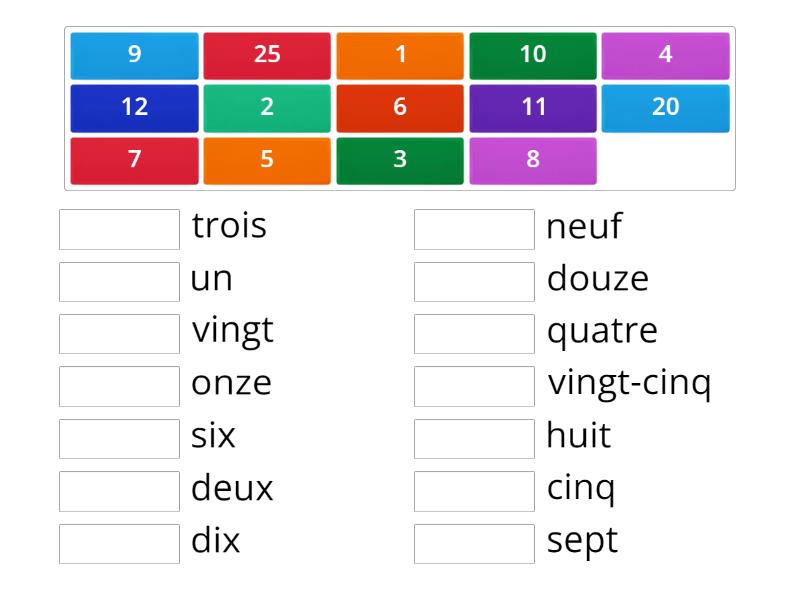 French numbers for time - Match up