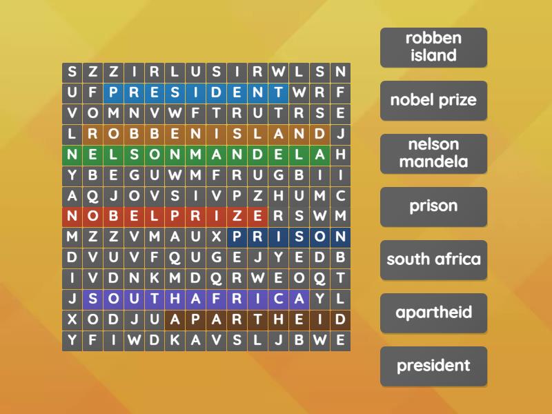 Nelson Mandela - Wordsearch