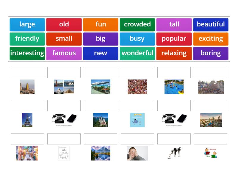 Adjectives to describe places - pictures match - Match up