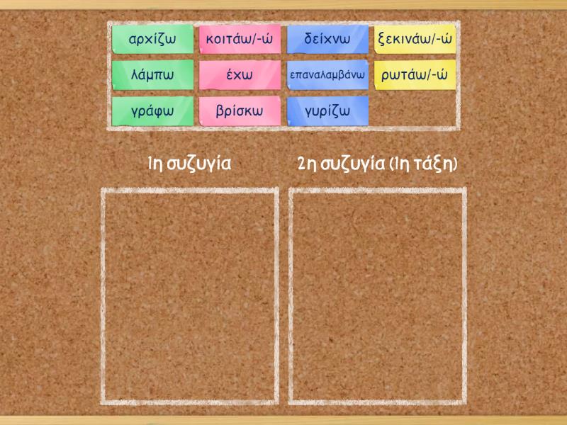 Συμπλήρωσε τον πίνακα με τα παρακάτω ρήματα στην 1η και 2η συζυγία (1η ...