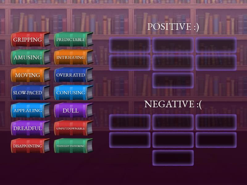 BOOKS - ADJECTIVES DESCRIBING BOOKS - Ordenar por grupo