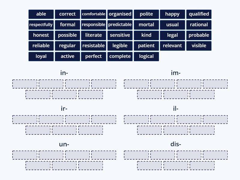 1 Negative prefixes with adjectives - Group sort