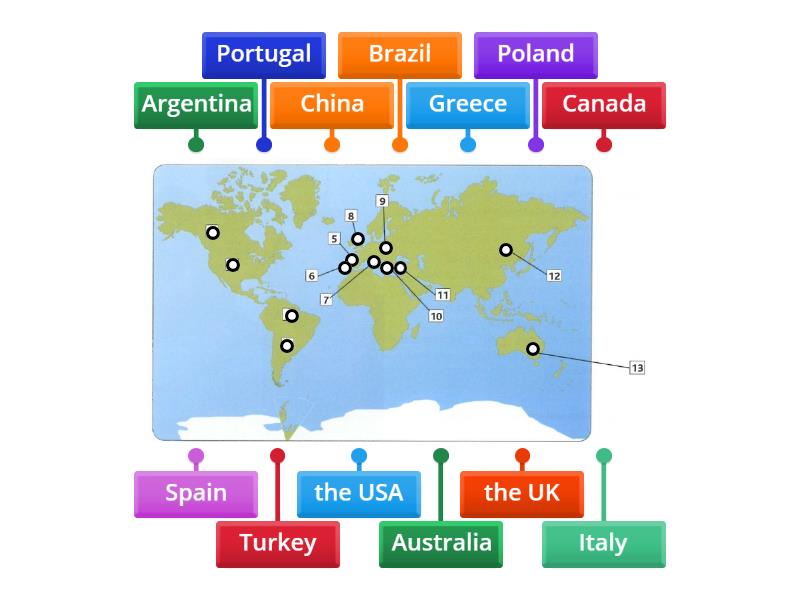 Countries on the map - Labelled diagram