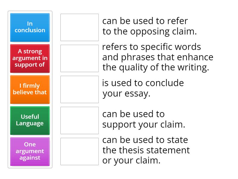 Argumentative Essay - Useful Language - Match up
