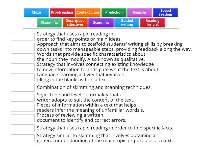 A2 Key Reading and Writing - Match up