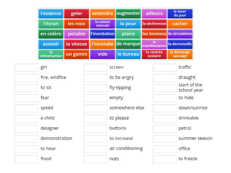 Summer 2 advance vocabulary list - Match up