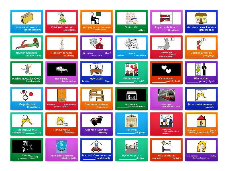 Verbin rektio, paikallissijat - Kaksipuoleiset kortit