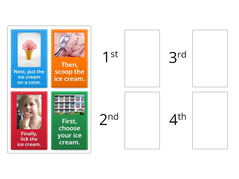 Sequence order: First, Next, Then, After that, Finally - Rank order