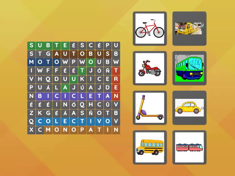 Medios de transporte 3° - Sopa de letras