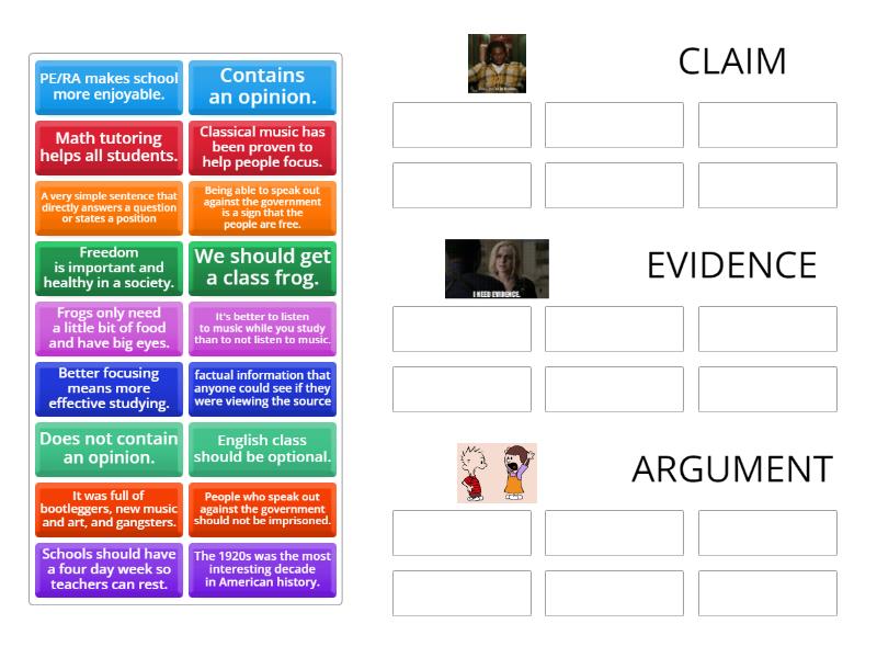 Claim - Evidence - Evidence Practice - Group sort