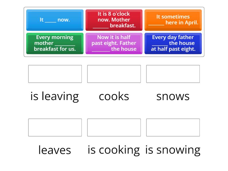 Present Simple/Present Continuous - Match up