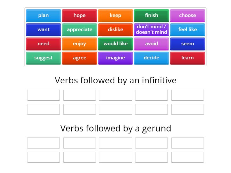 Verb + Infinitive VS Verb + Gerund - Group sort